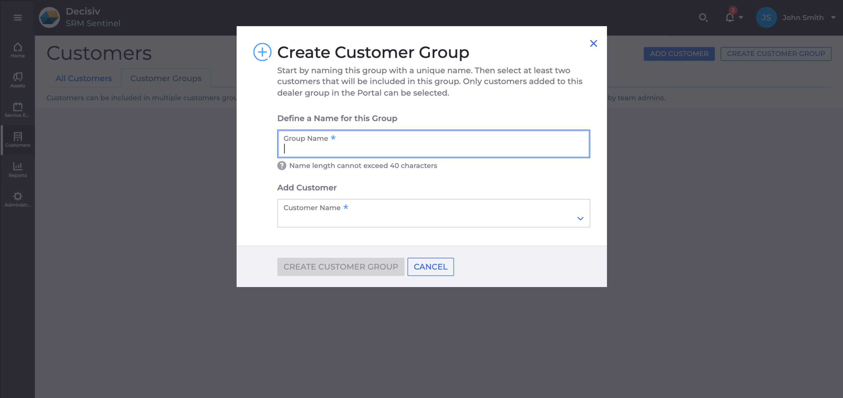 Customer Management – SRM Sentinel