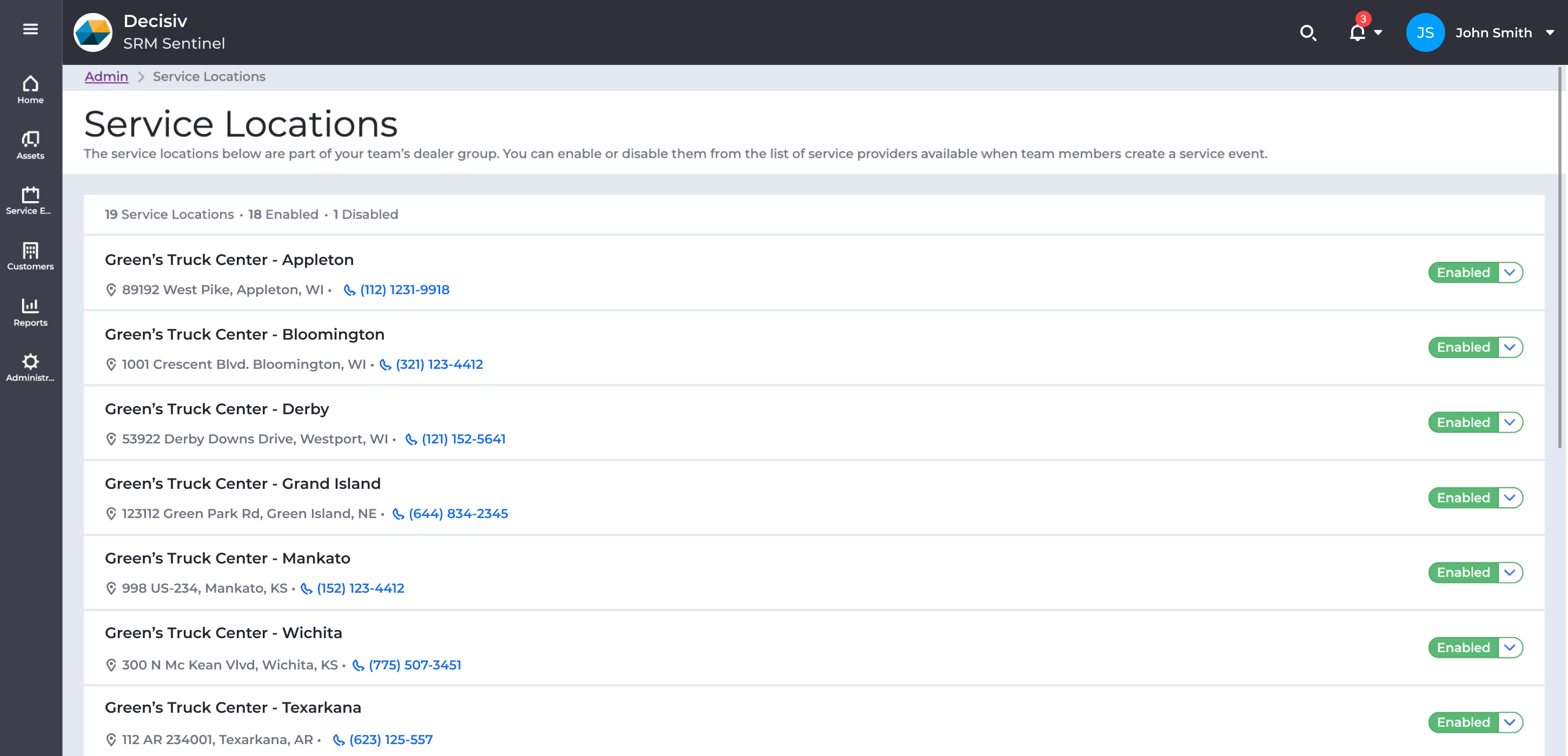 Service Locations – SRM Sentinel